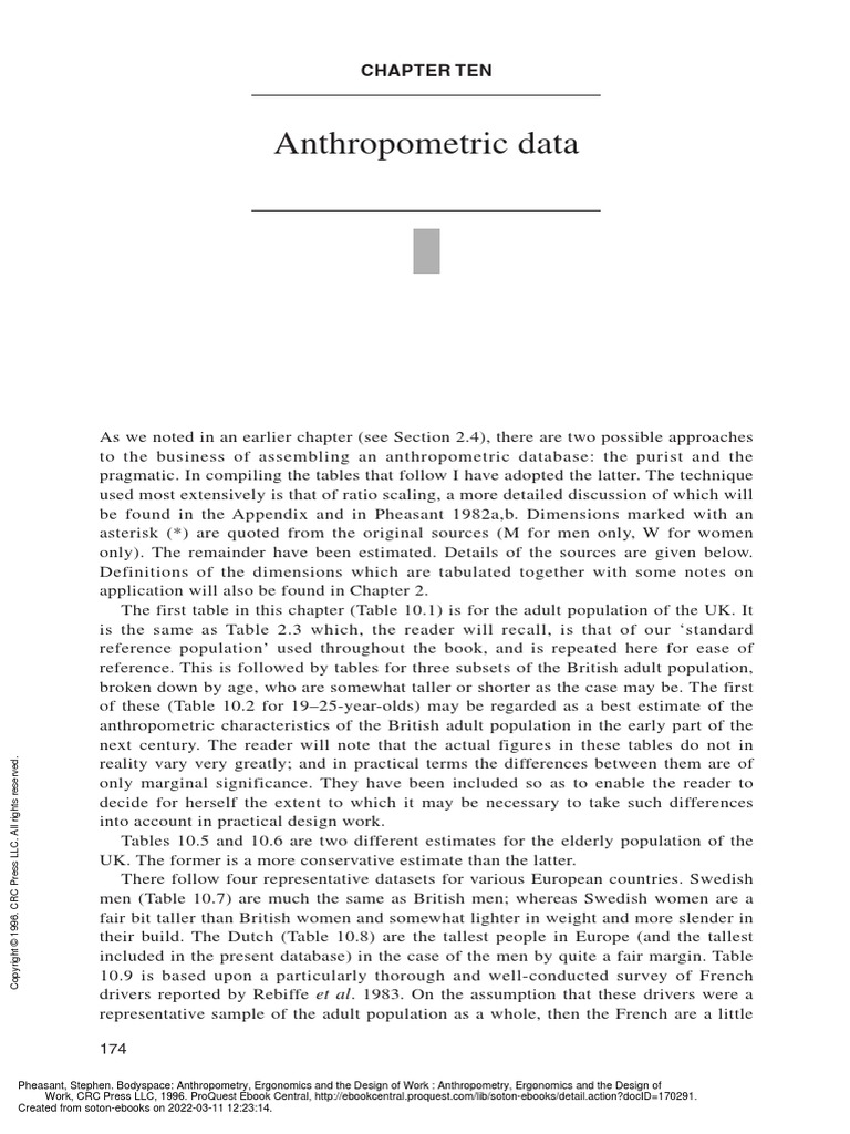 Bodyspace Anthropometry Ergonomics and The Design ... - (10 Anthropometric Data) | PDF ...