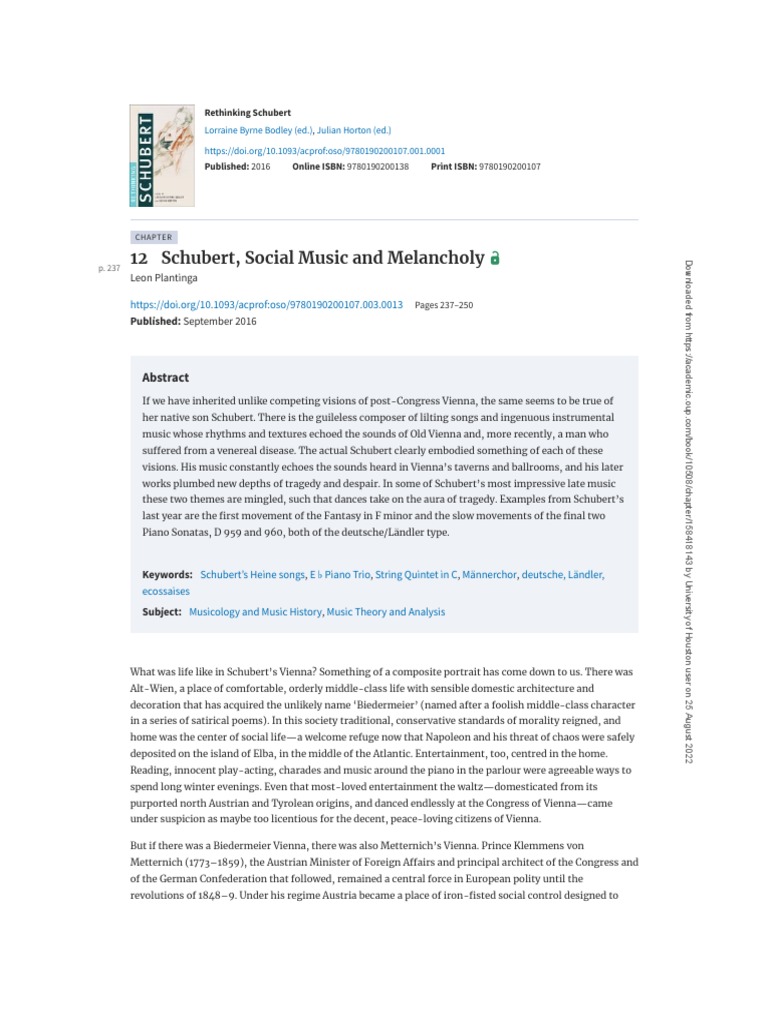 Plantinga - Schubert, Social Music, and Melancholy | PDF