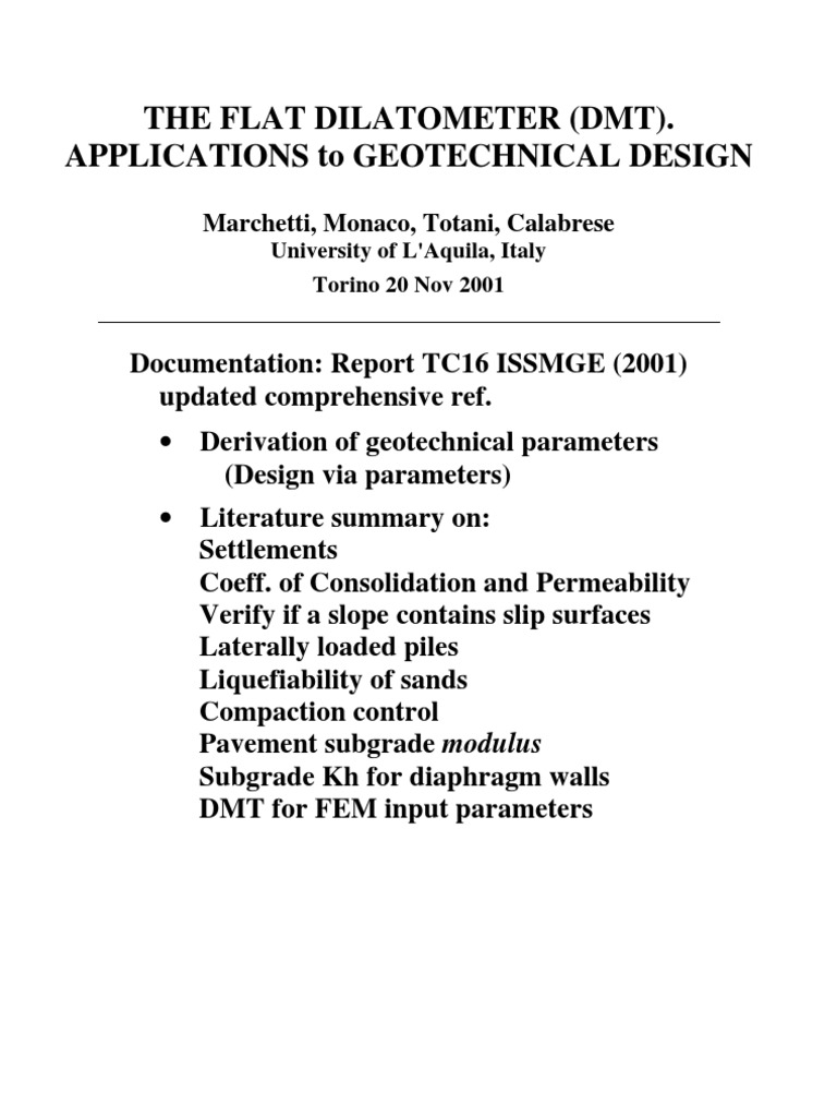 The Flat Dilatometer (DMT) - Applications To Geotechnical Design | PDF ...