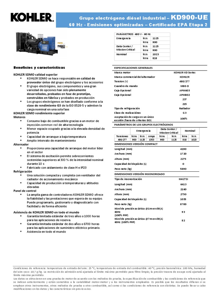 Grupo Electrógeno Diésel KD900-UE 900kW | PDF
