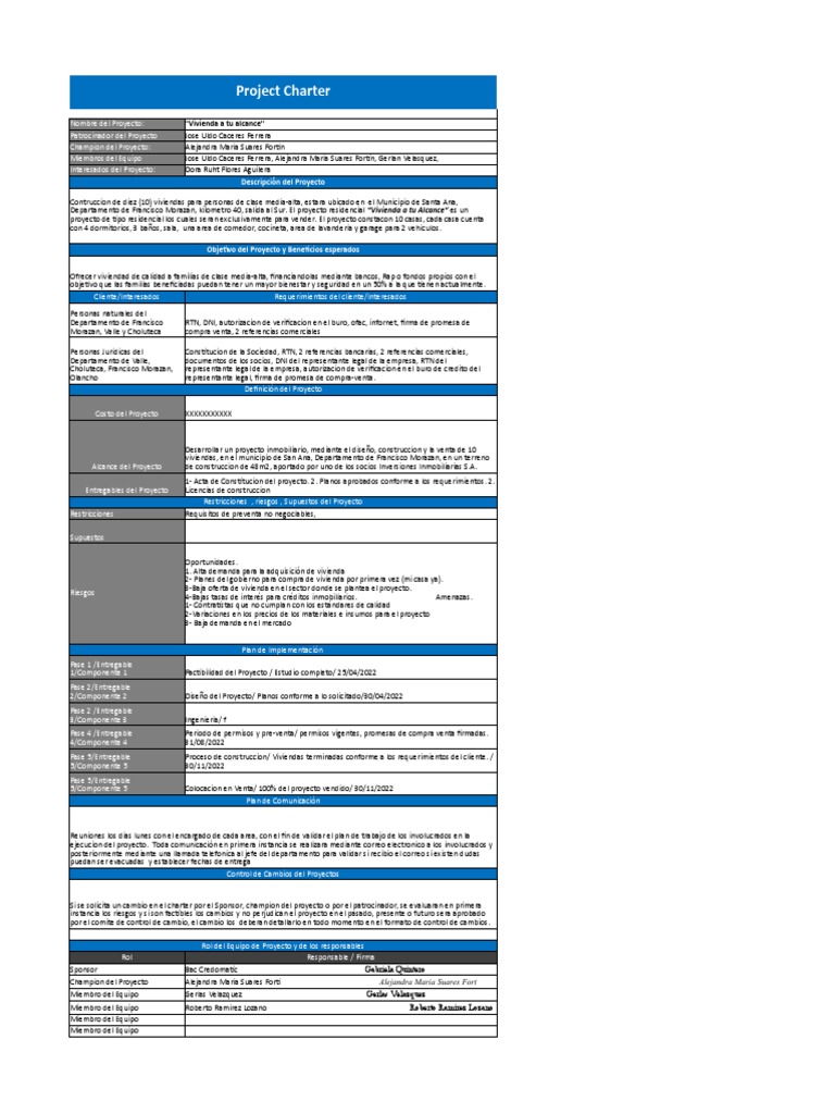 Project Charter Plantilla Estandar | PDF | Economias
