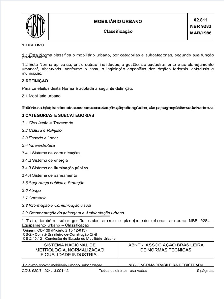 NBR 9283 - Mobiliário Urbano | PDF