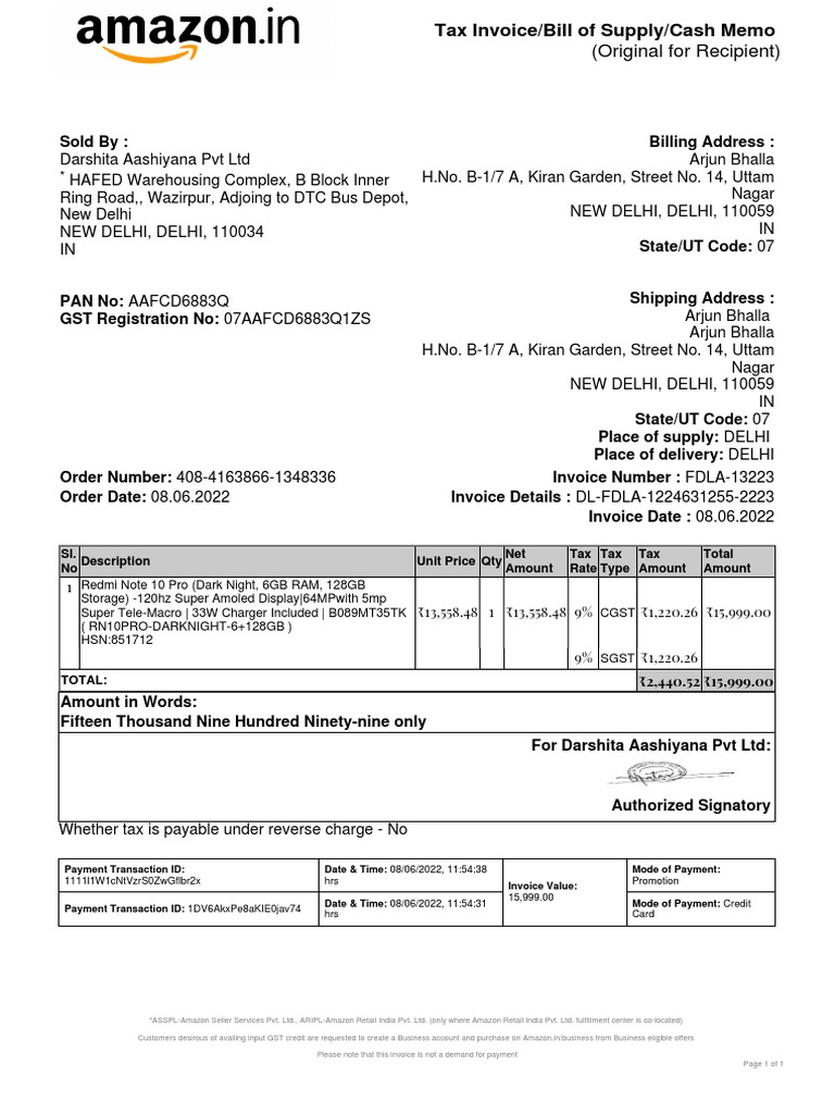 Note 10 Pro - Arjun Bhalla | PDF | Invoice | Money