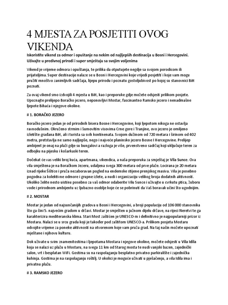 4 Mjesta Za Posjetiti Ovog Vikenda | PDF