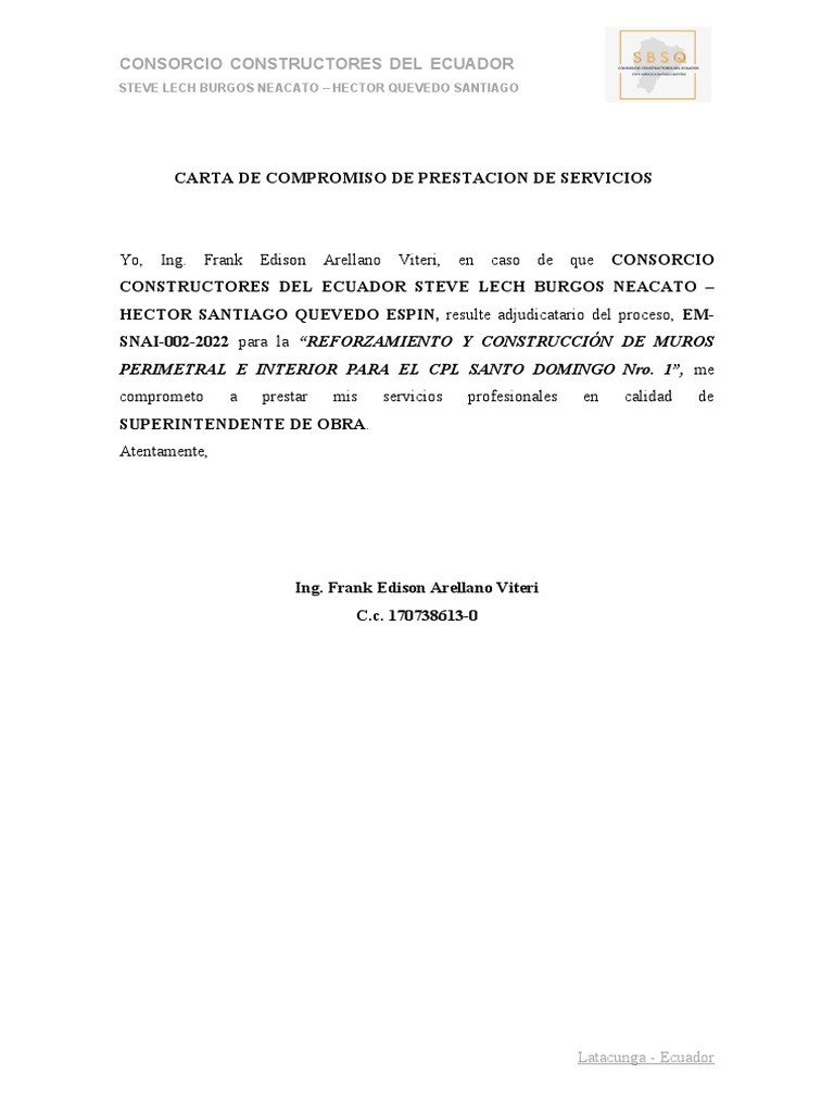 Carta de Compromiso de Prestacion de Servicios Profecionales | PDF