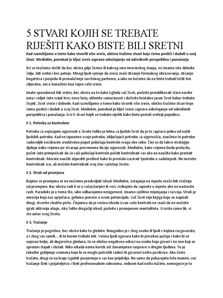 5 Stvari Kojih Se Trebate Riješiti Kako Biste Bili Sretni | PDF