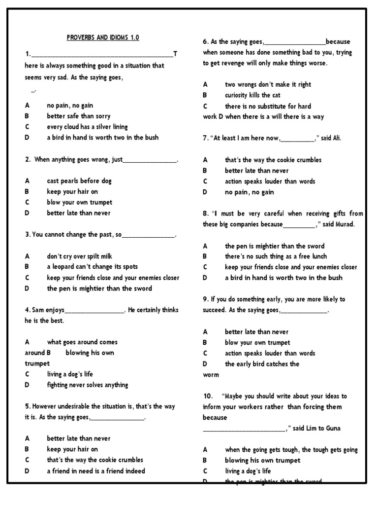 Proverb + Idioms 1.0 With Answer | PDF