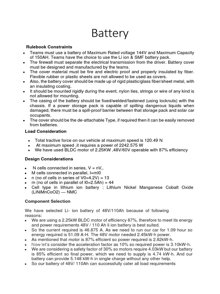 Solar Car Battery Guidelines | PDF | Lithium Ion Battery | Electric Power