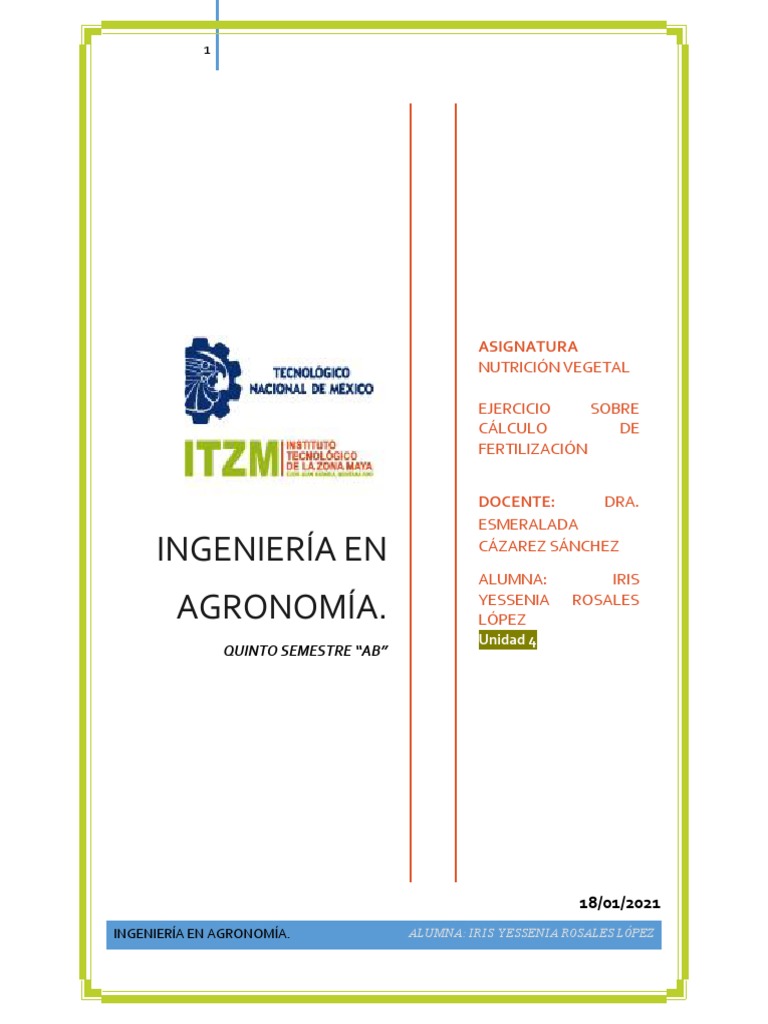 Cálculo de fertilización-Ejercicio-IRIS ROSALES | PDF