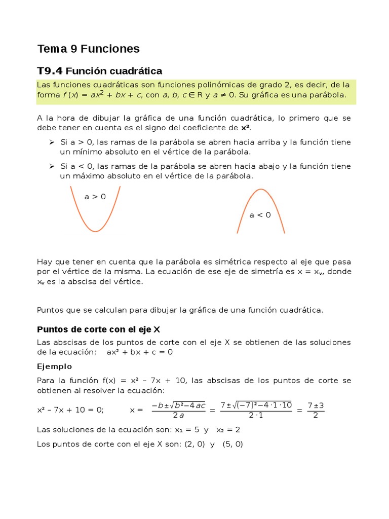 T9.4 Funcion Cuadrática | PDF | Álgebra abstracta | Matemática Elemental