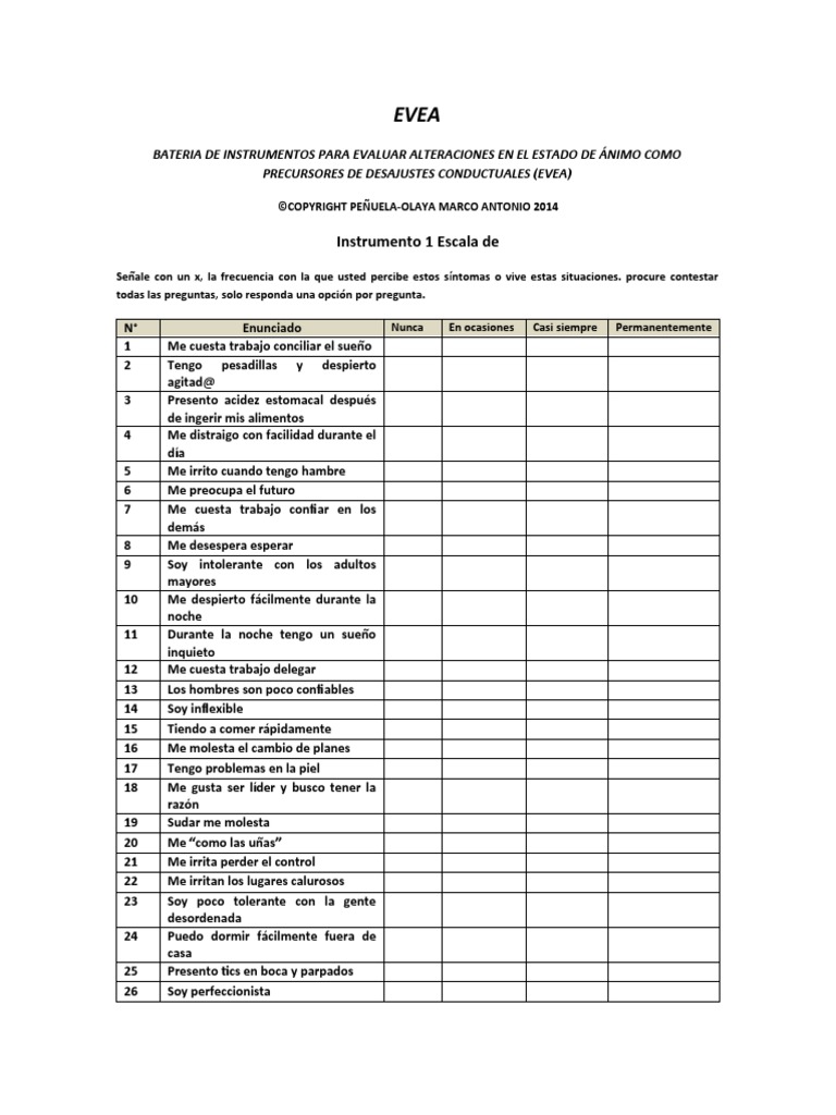 Bateria EVEA 03-Julio-2021 | PDF | Depresión (estado de ánimo) | Ansiedad