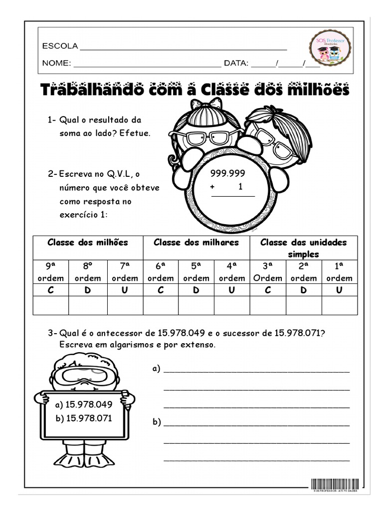Classe Dos Milhoes@Sosprofessoratividades | PDF