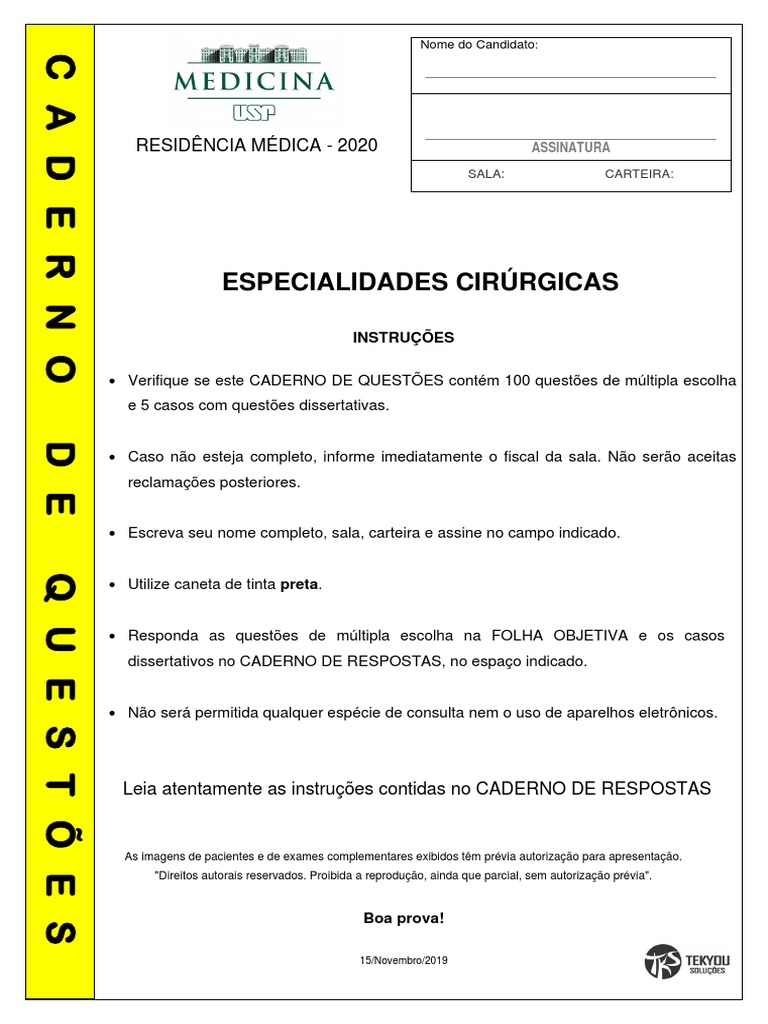 Usp - Prova Esp Cirurgicas 2020 | PDF | Medicina Clínica ...