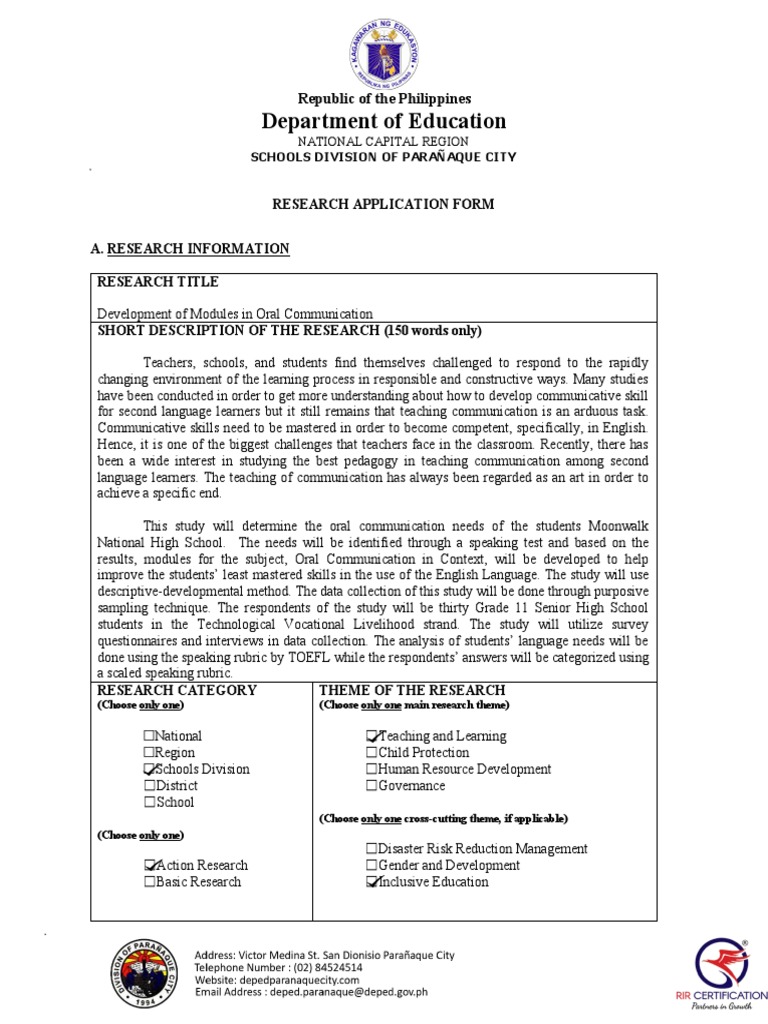 2022 Sdo Research Application Form Palisoc, Abigail Christine E ...