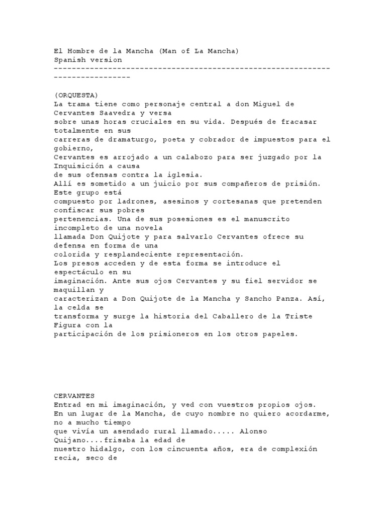 El Hombre de La Mancha | PDF | Don Quijote | Miguel De Cervantes