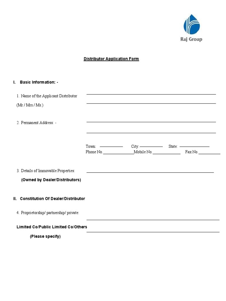 Blank Distributor Application Form Template | PDF | Economies | Business