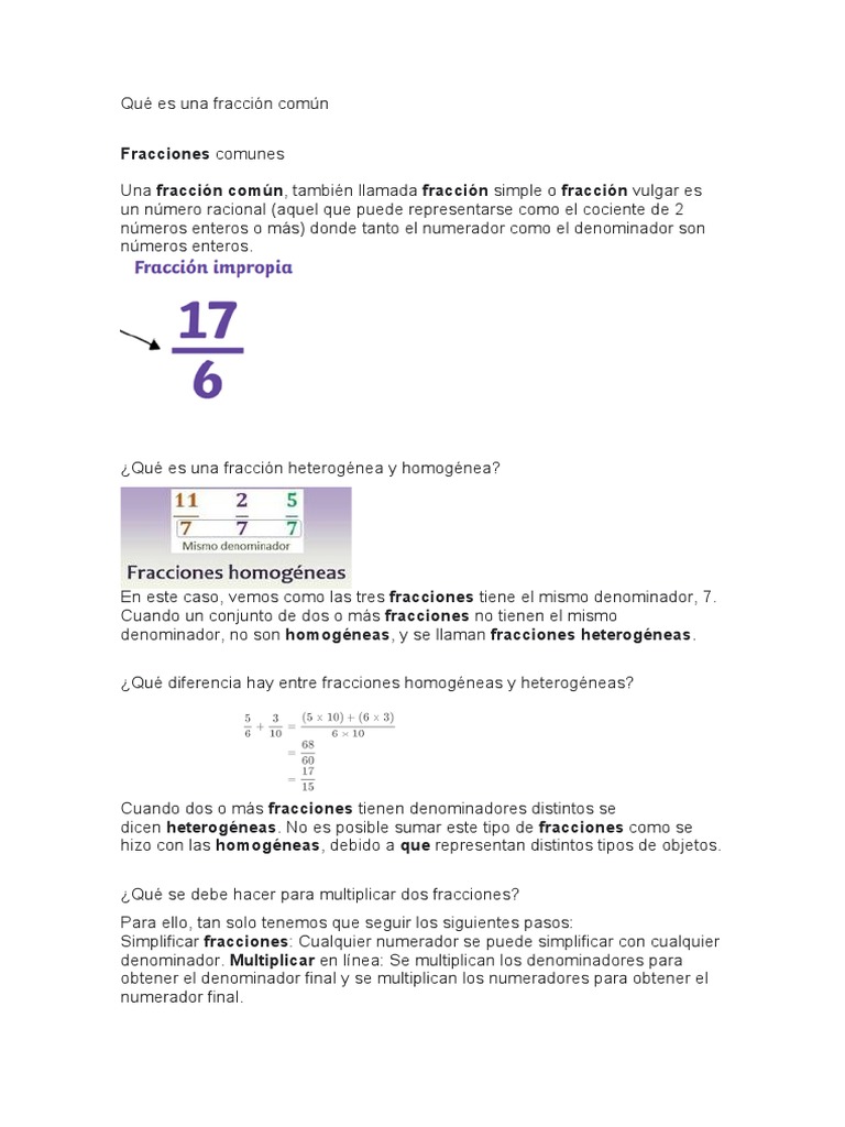 Qué Es Una Fracción Común | PDF | Artes del Lenguaje y Comunicación ...