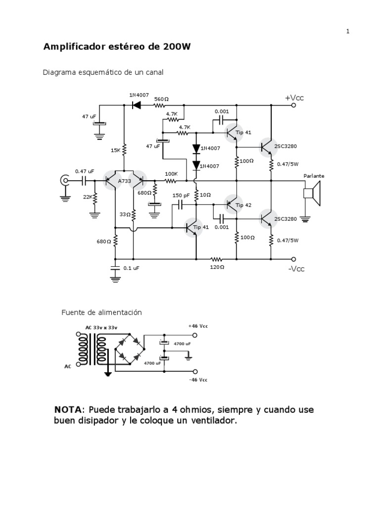 Amplificador 200 W | PDF | Ingeniería Electrónica | Tecnología de información y comunicaciones