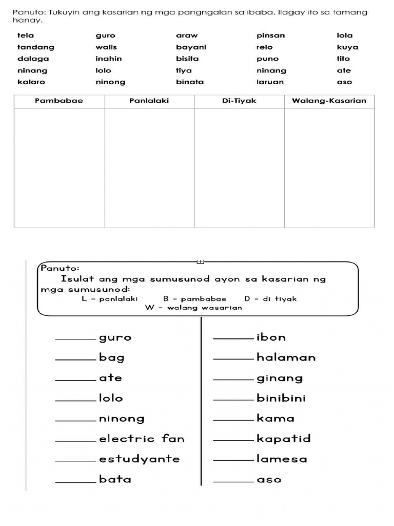 Filipino 4 Worksheet | PDF