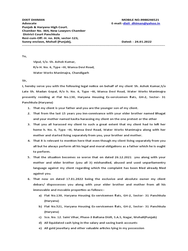 Legal Notice | PDF | Advocate | Property