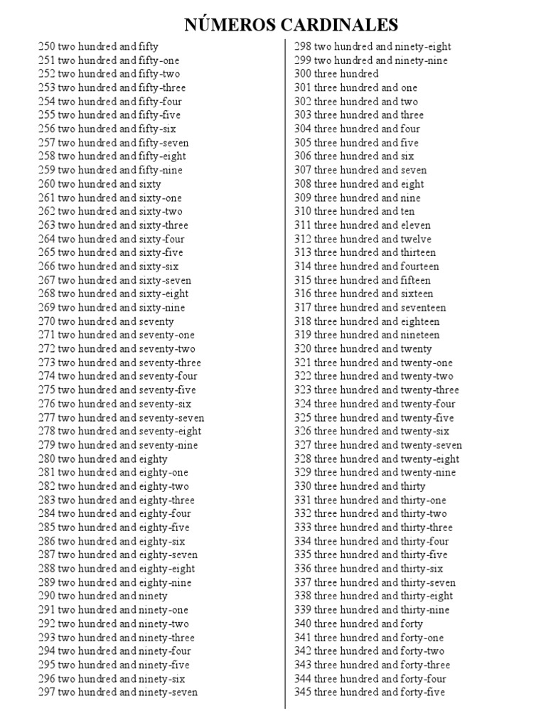 Numeros Cardinales en Ingles Del 1 Al 500 | PDF