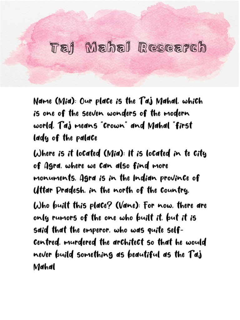 Taj Mahal Research | PDF