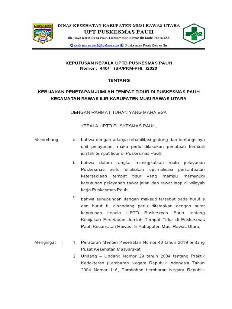 SK Ketersediaan Tempat Tidur Rawat Inap | PDF