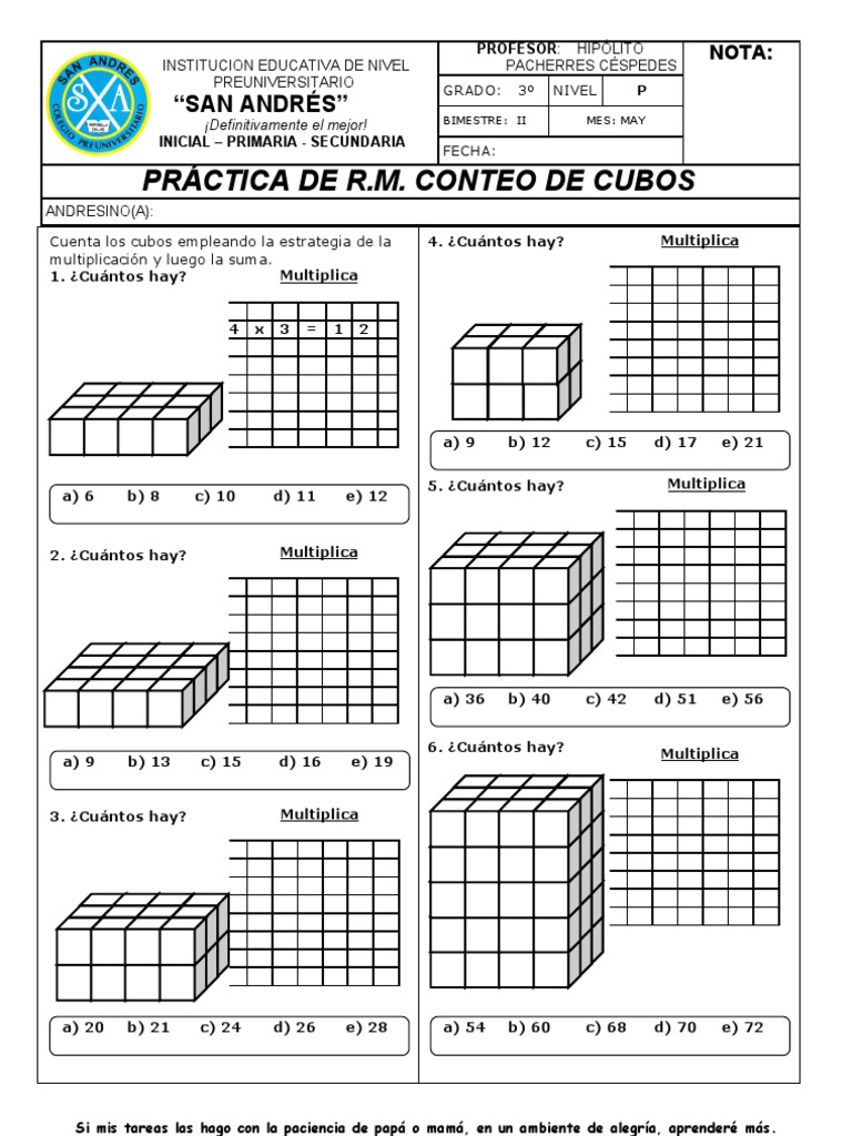 PRACTICA DE R.M. 3° CONTEO DE CUBOS