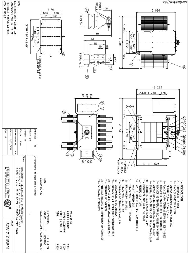 Trafo Estacion 3000 Kva Prolec Dim Sgb171 | PDF