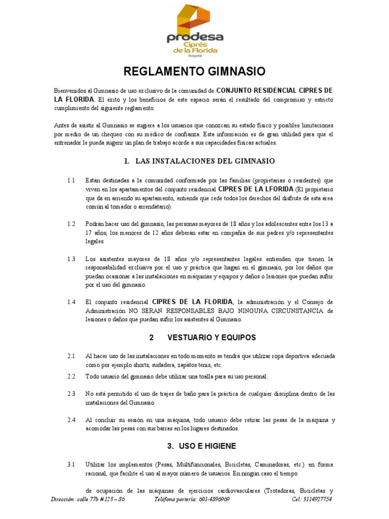 Reglamento Gimnasio | PDF | Gimnasio