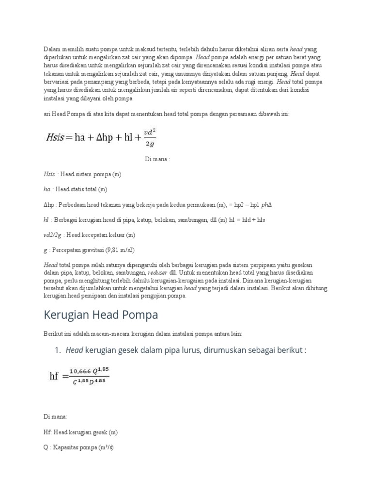 Menghitung Total Head Pompa Industri | PDF