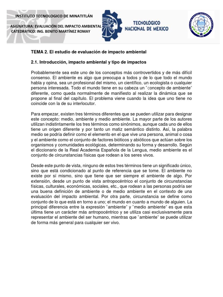 TEMA 2 El Estudio de Evaluación de Impacto Ambiental EIA | Descargar gratis PDF | Entorno ...
