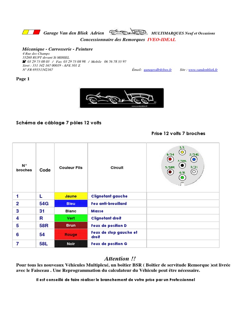 Schémas de câblage remorque 7 et 13 broches | PDF