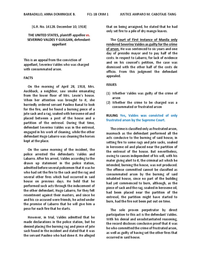 US v. Valdes: Frustrated Arson Case | PDF | Arson | Crime & Violence