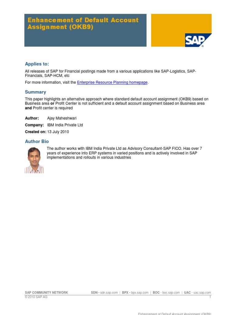 Enhancement of Default Account Assignment (OKB9) : Applies To ...