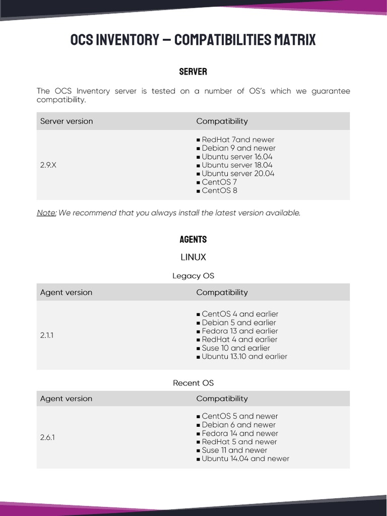 OCSInventory Compatibility Matrix | PDF
