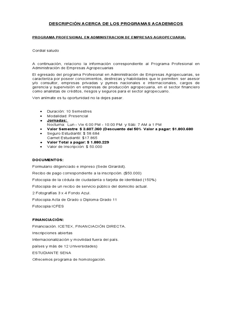 Programas Academicos Descripción | PDF