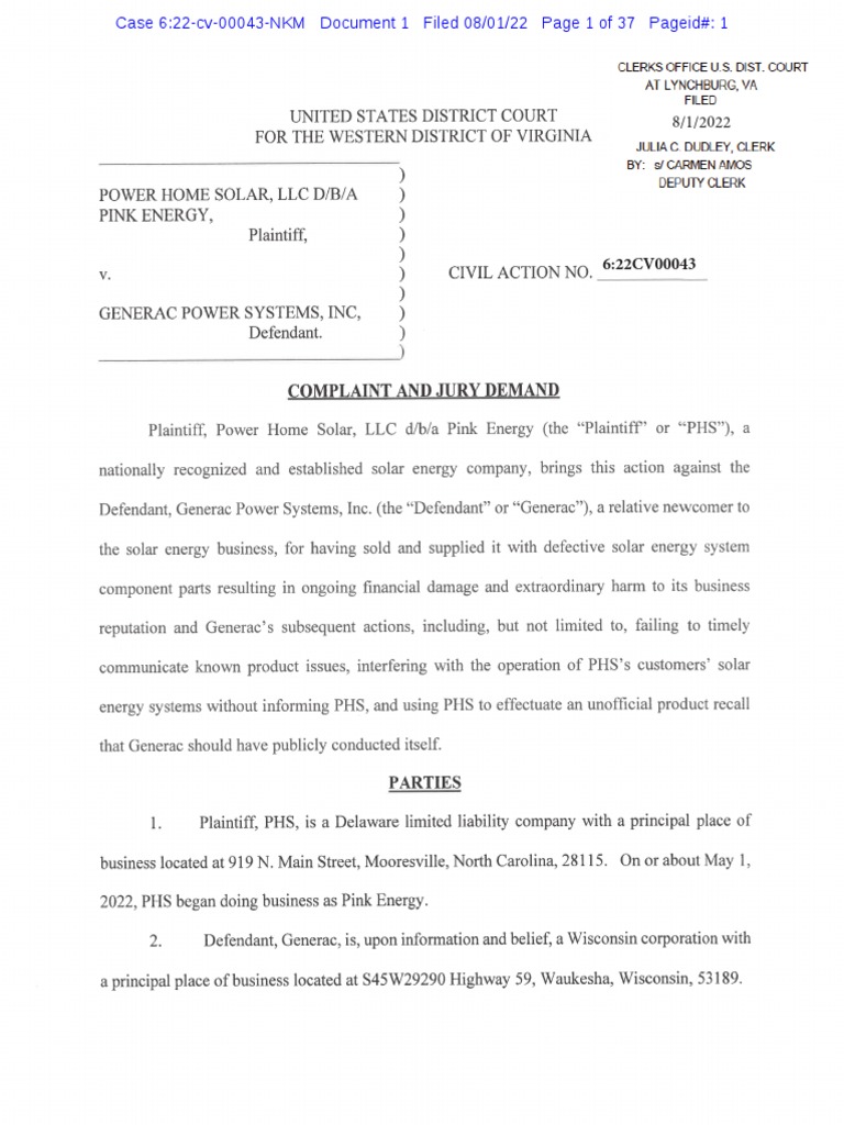Pink Energy v. Generac | PDF | Lawsuit