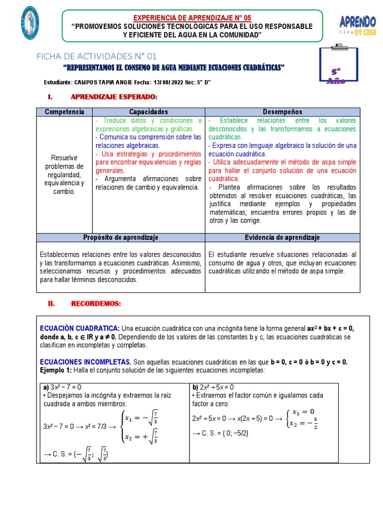 Ficha 1 - 5to - Exp 5 | PDF