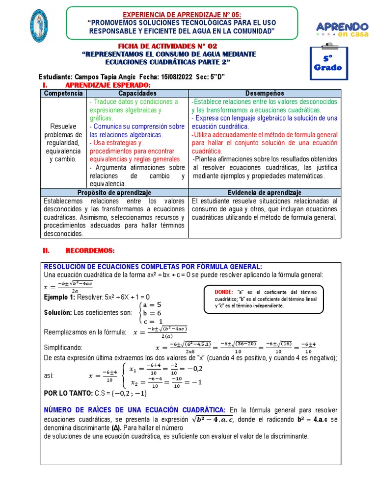 Ficha 2 - 5to - Exp 5 | PDF