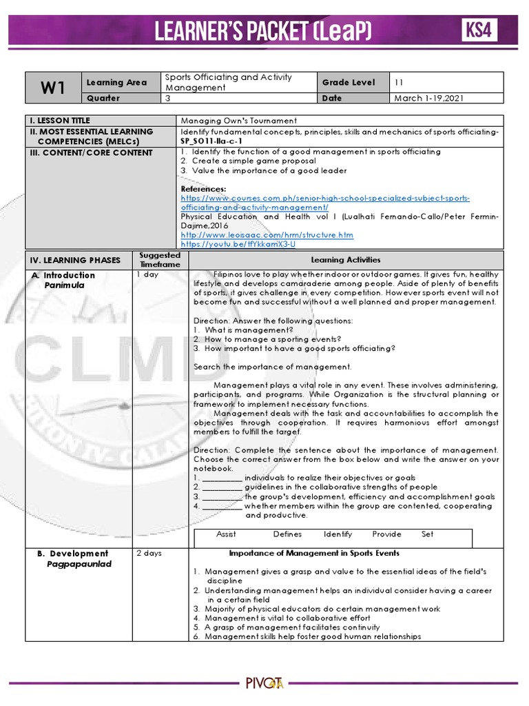 Q3-W1-3-G11-SPS-Sports Officiating - Management Activity-Reviewed | PDF ...