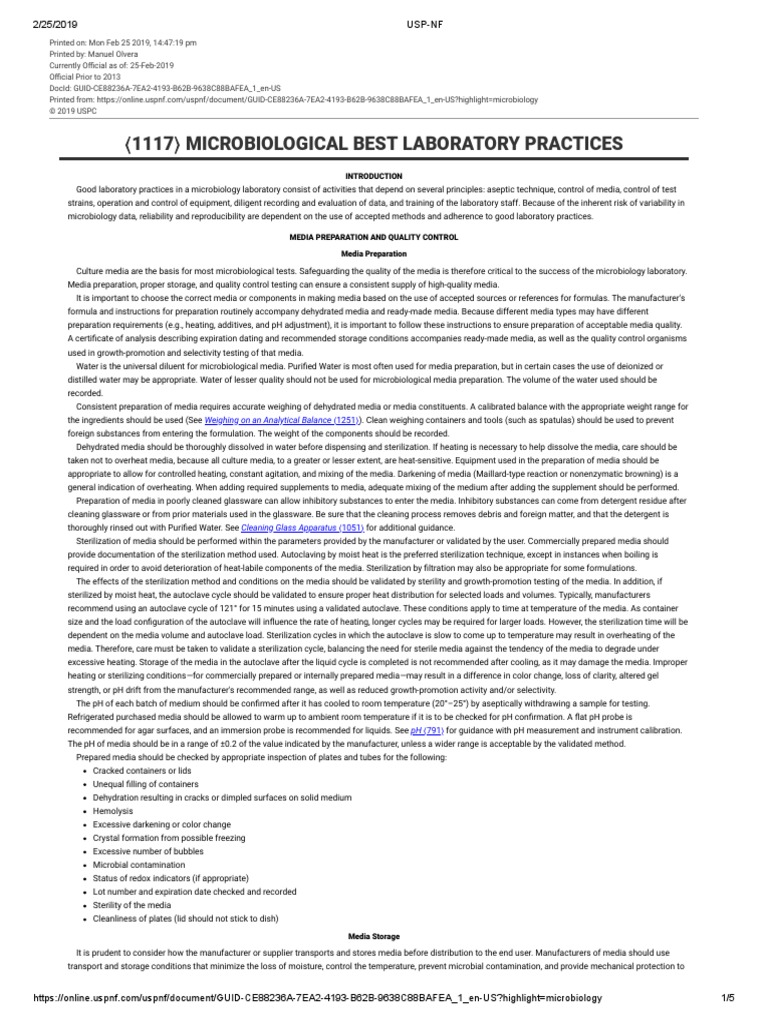 Buenas Practicas de Microbiologia USP | PDF | Sterilization ...