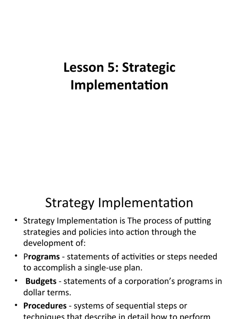 Lesson 5 Strategic Implementation | PDF | Strategic Management | Return On Investment