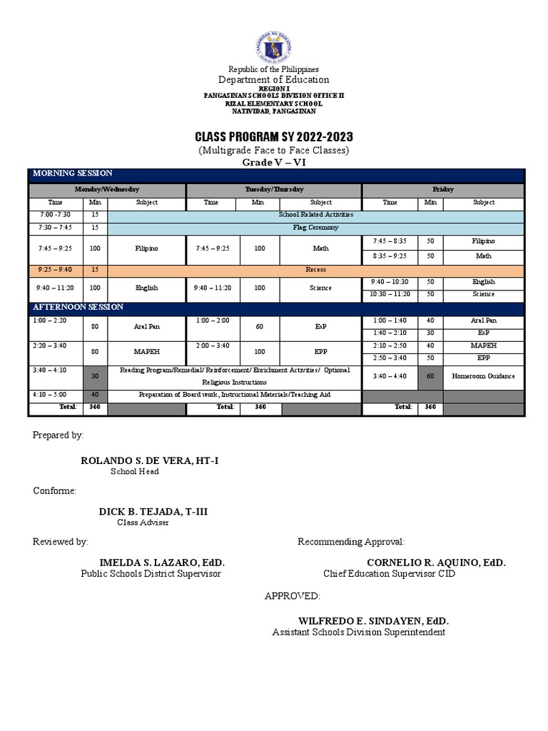 Multigrade Class Program 2022 2023 Face To Face | PDF | Philippines