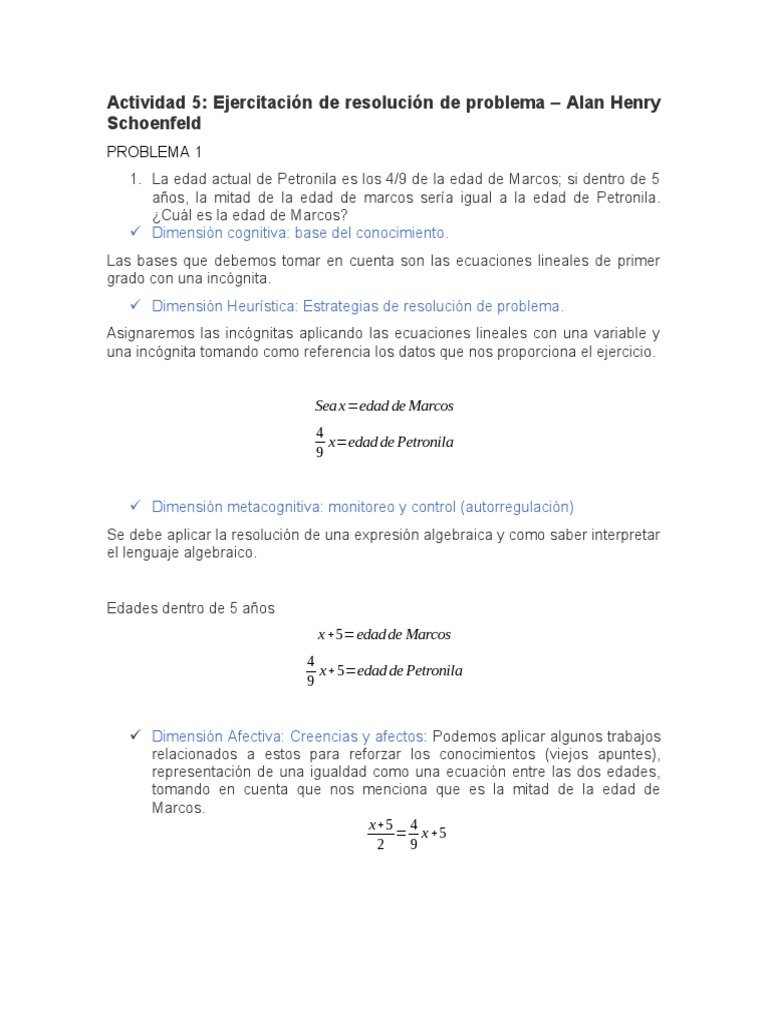 Actividad 5 Nicamate Modelo de ALAN SCHOENFELD | PDF | Ecuaciones ...