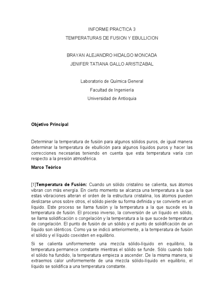 Informe Practica 3 | PDF | Congelación | Punto de fusion