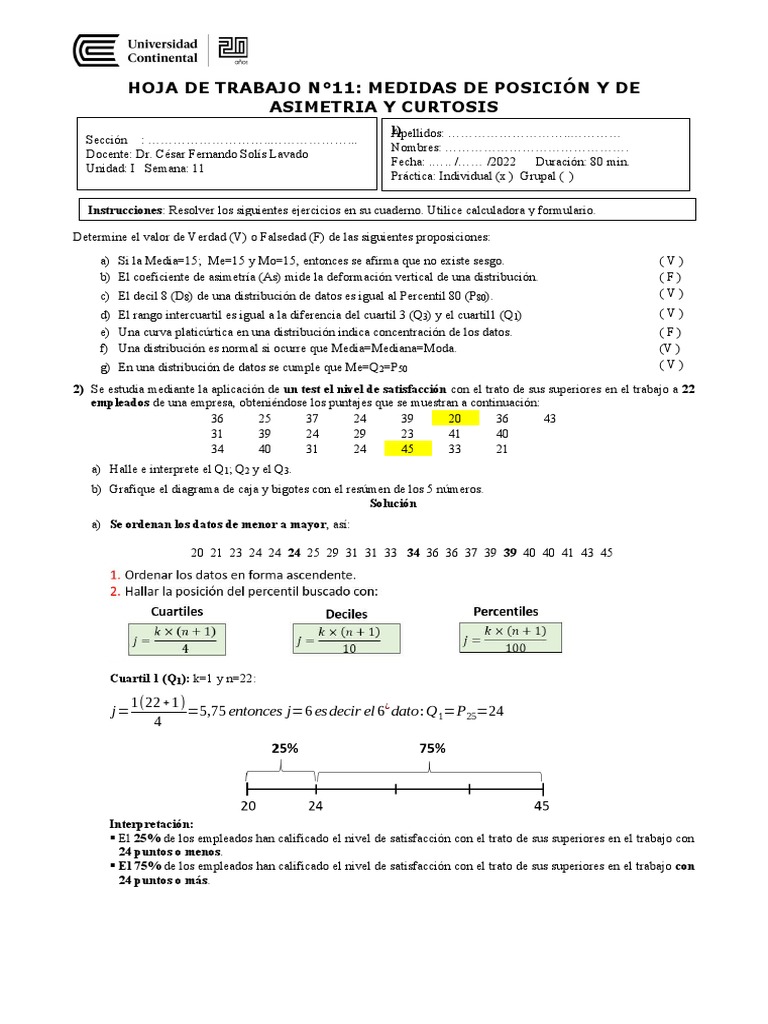Hoja Trabajo Semana11 A | PDF | Oblicuidad | Cuantil