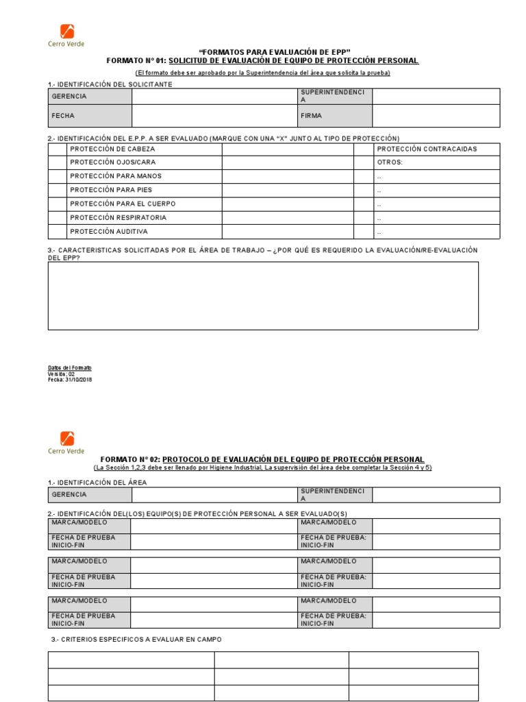 Formato #01 Protocolo de Evaluación para EPP en Prueba - v02 | PDF | Tecnología