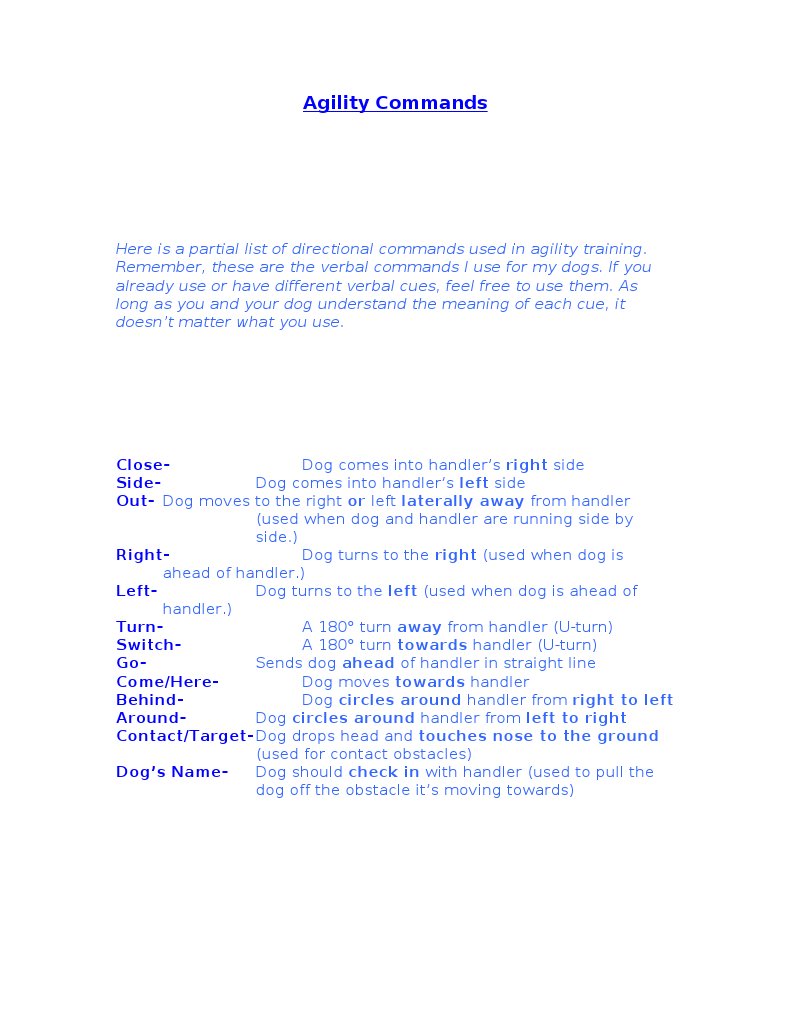 Agility Training Commands List | PDF | Language Arts & Discipline