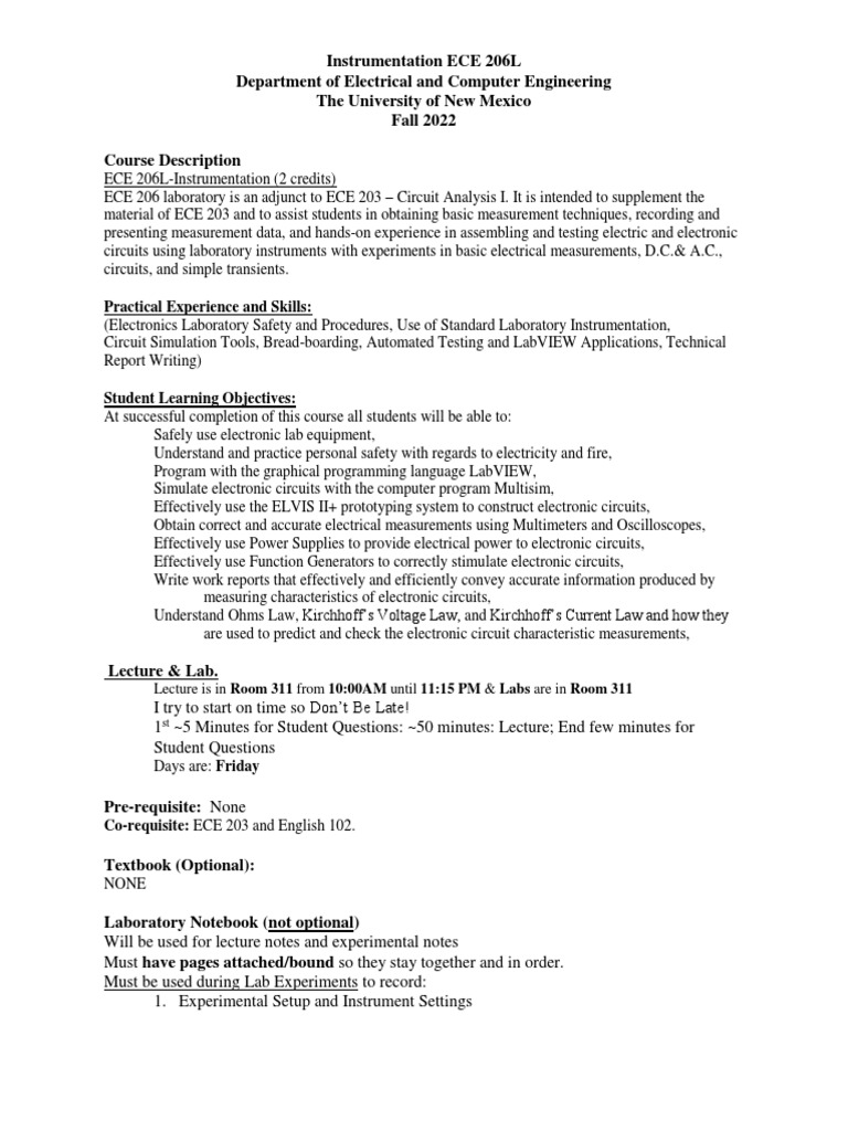 Ece206l Syll | PDF | Electronic Engineering | Electrical Network